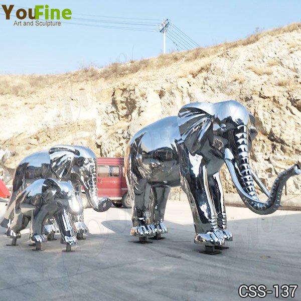 Polished Large Metal Elephant Sculptures Square Decor for Sale