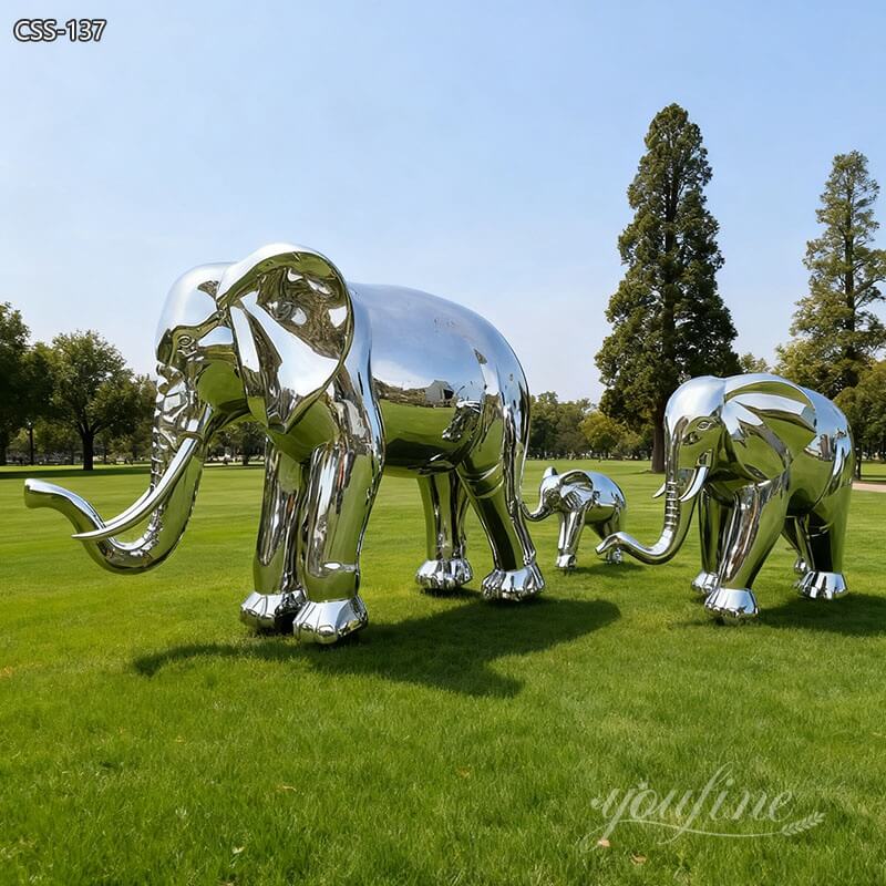 Polished Large Metal Elephant Sculptures Square Decor for Sale