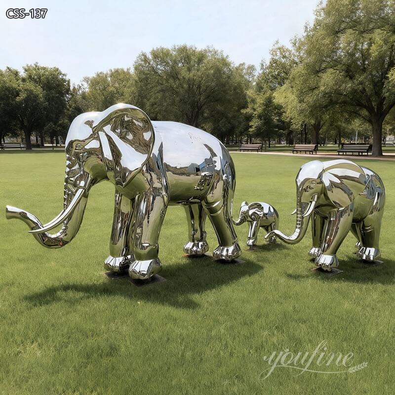 Polished Large Metal Elephant Sculptures Square Decor for Sale