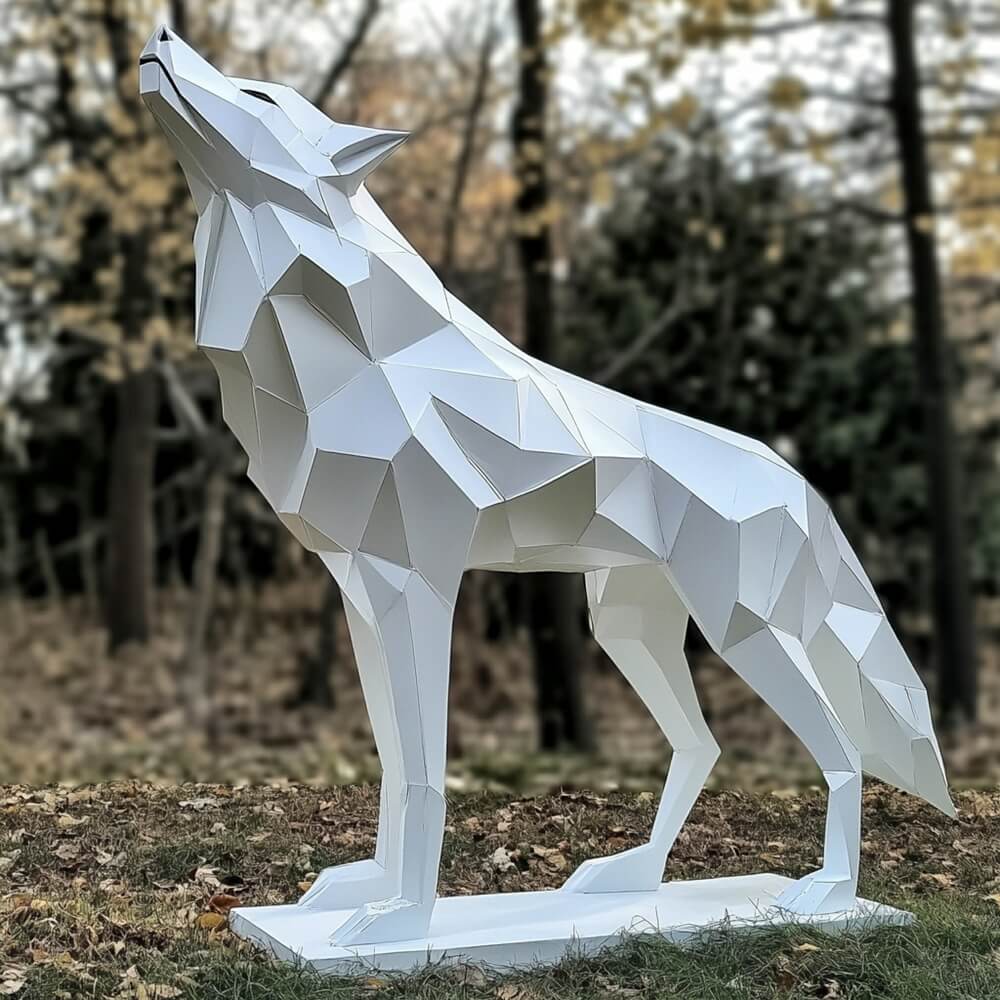 Modern Mirror Wolf Sculpture Geometric Animal for Sale CSS-53