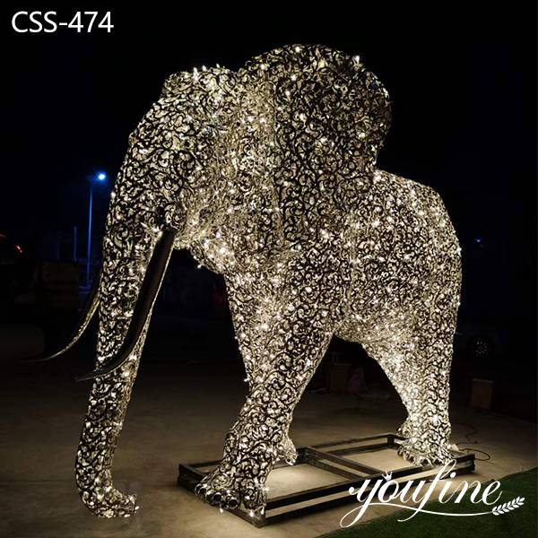 Wire Hollow Metal Elephant Sculpture with Lighting