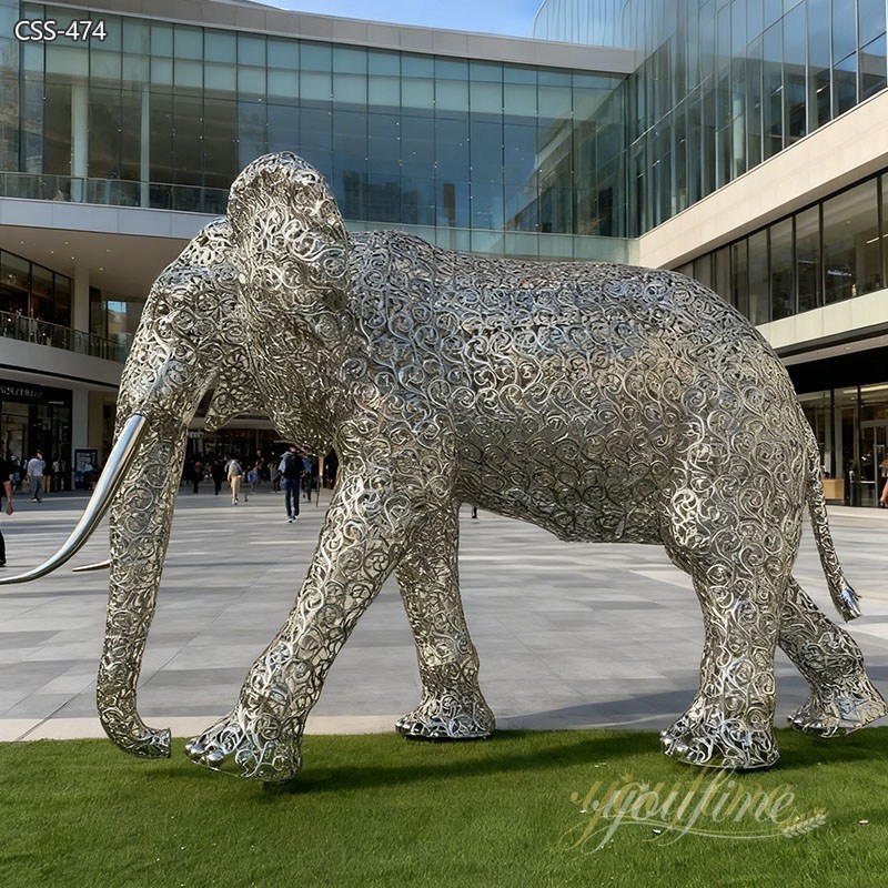 Wire Hollow Metal Elephant Sculpture with Lighting
