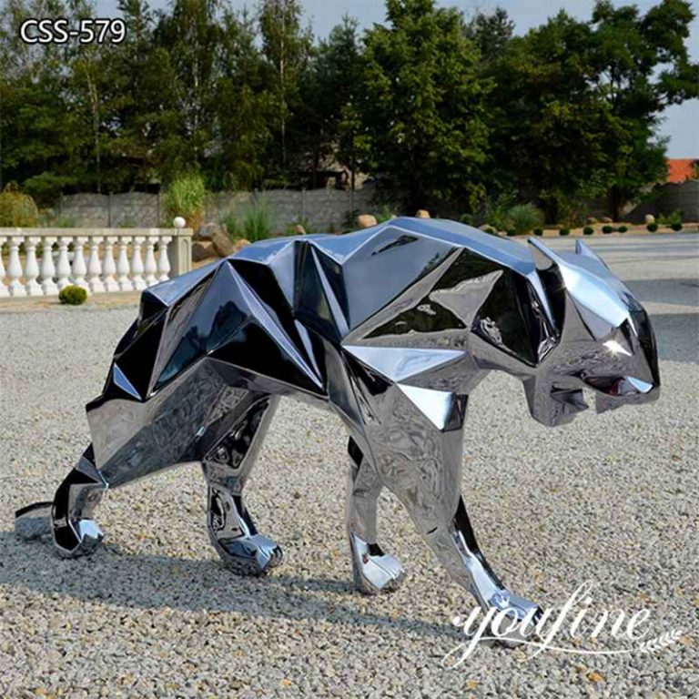 Metal Leopard Statue Modern Geometric Garden Decor-YouFine Sculpture