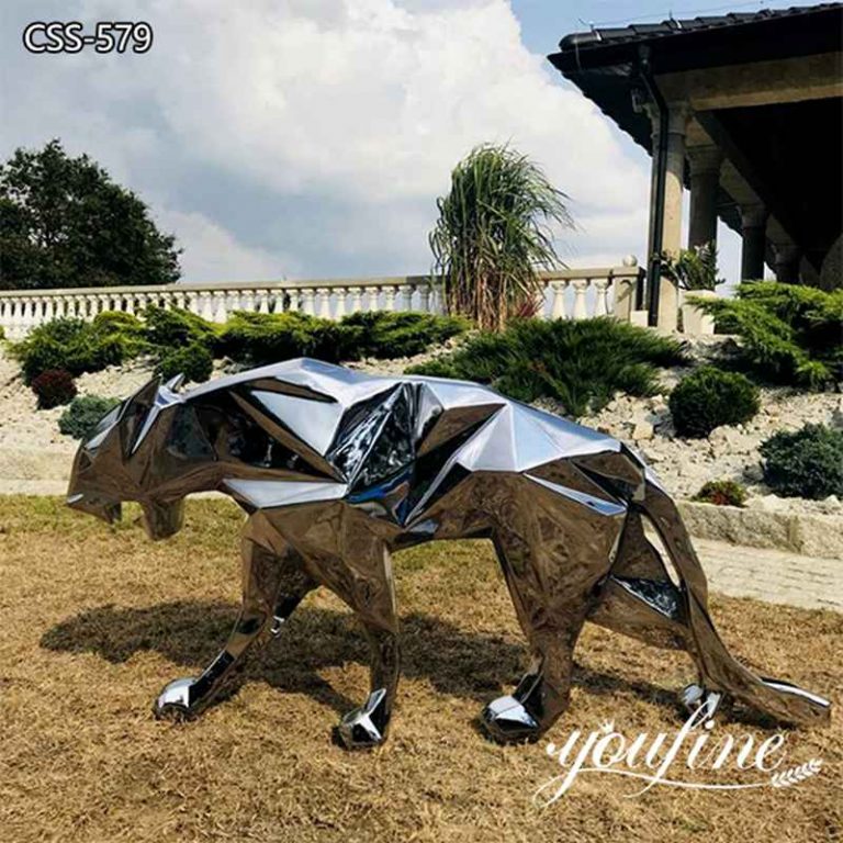 Metal Leopard Statue Modern Geometric Garden Decor-YouFine Sculpture