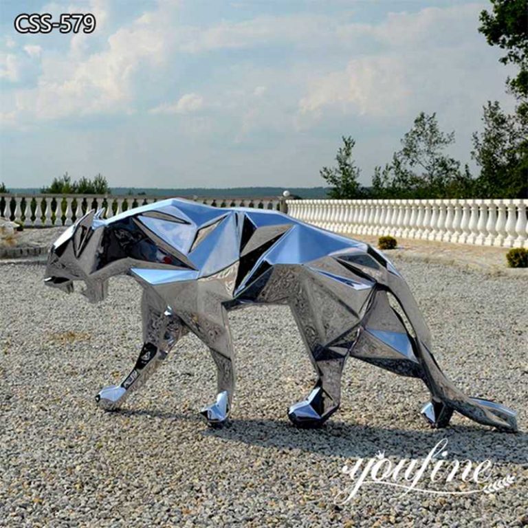 Metal Leopard Statue Modern Geometric Garden Decor-YouFine Sculpture