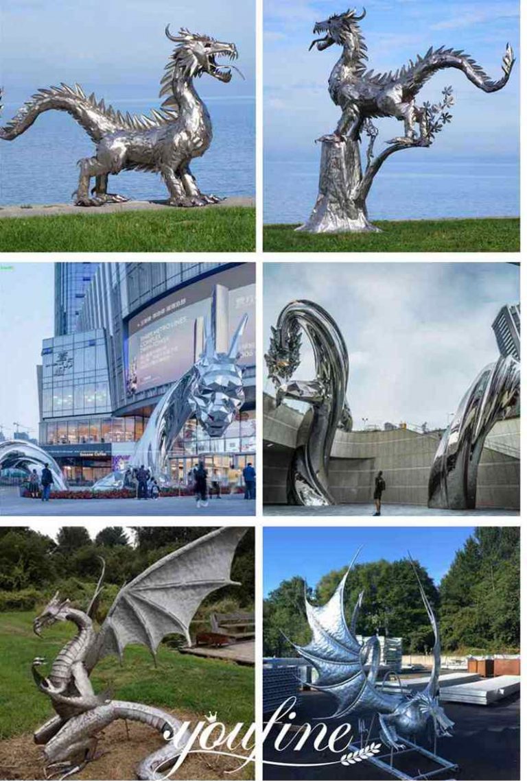 Large Chinese Metal Dragon Sculpture - Stainless Steel Sculpture