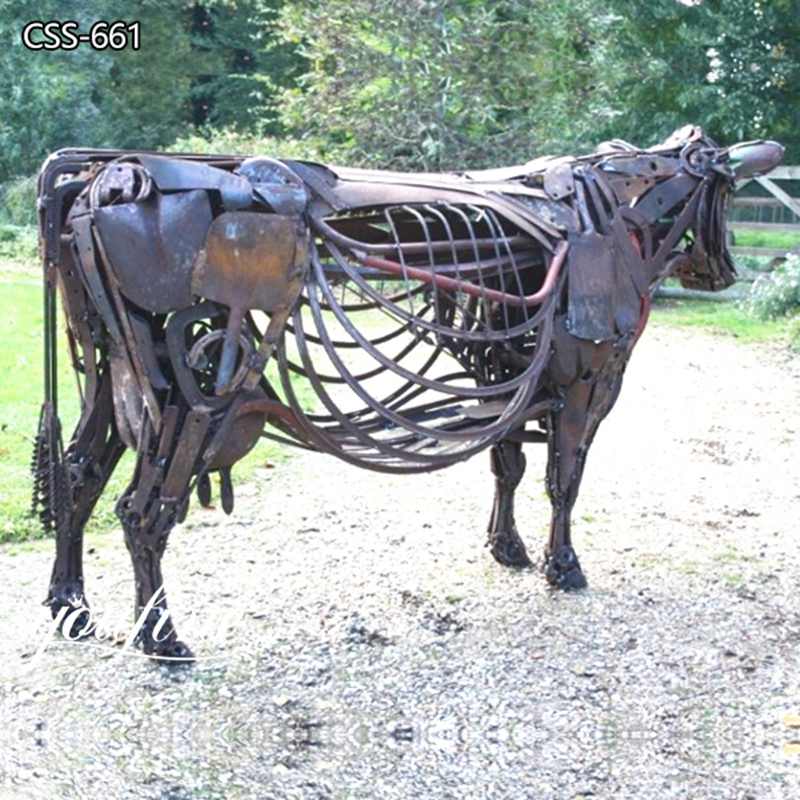 Scrap Metal Sculpture Harriet Mead Bull Art - Stainless Steel Sculpture