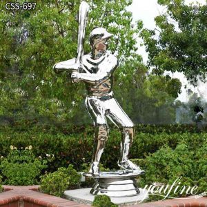 Baseball Player Garden Statue Stainless Steel Decor - YouFine Sculpture