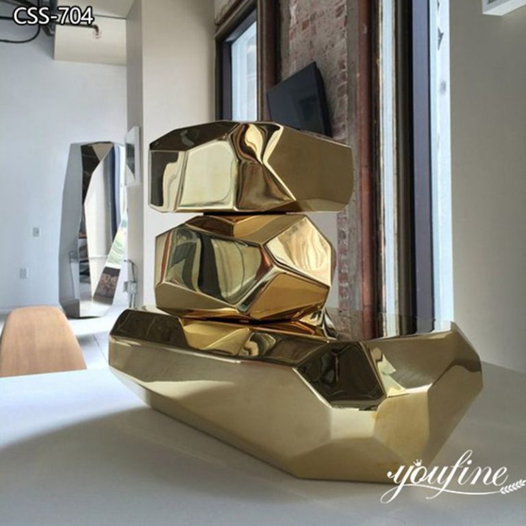 Geometric Abstract Sculpture Gold Stainless Steel Art - YouFine Sculpture