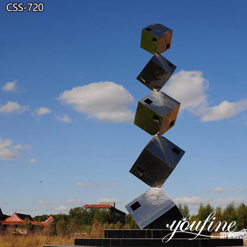 Metal Cube Sculpture Modern Outdoor Decor - Stainless Steel Sculpture