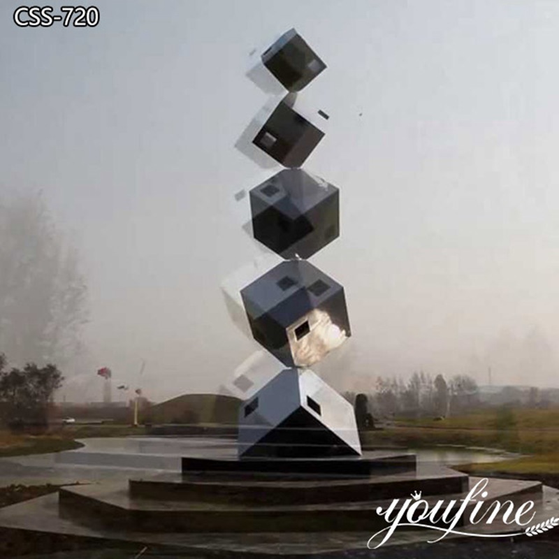 Metal Cube Sculpture Modern Outdoor Decor - Stainless Steel Sculpture