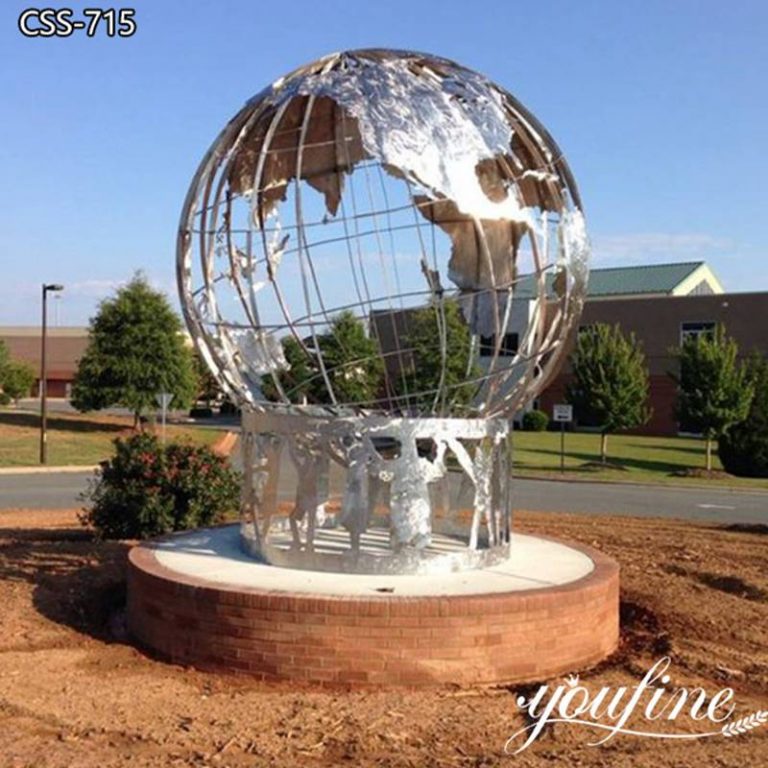 Metal Globe Sculpture with Abstract Figure- YouFine Sculpture