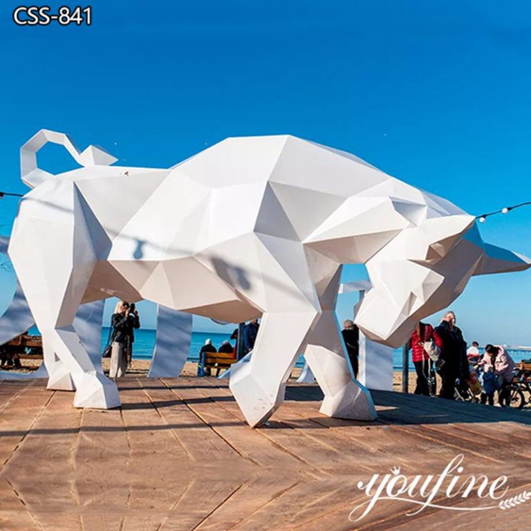 Stainless Steel Geometric Bull Statue Modern Decor - YouFine Sculpture