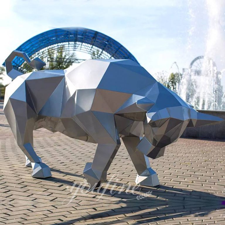 Stainless Steel Geometric Bull Statue Modern Decor - YouFine Sculpture