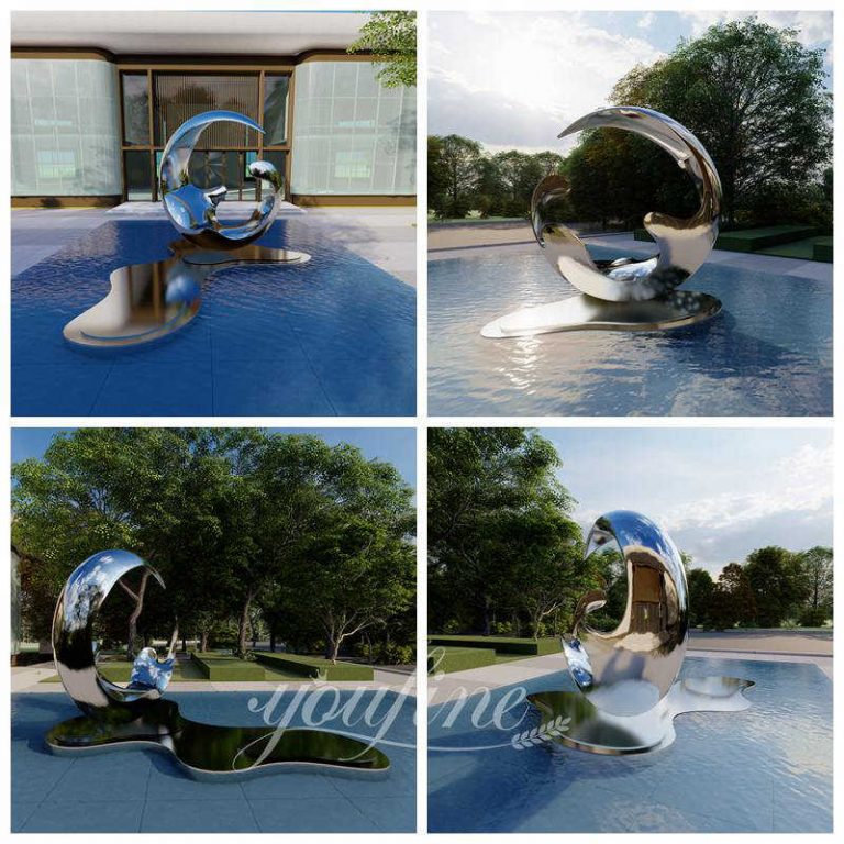 Outdoor Garden Mirror Water Feature - Stainless Steel Sculpture