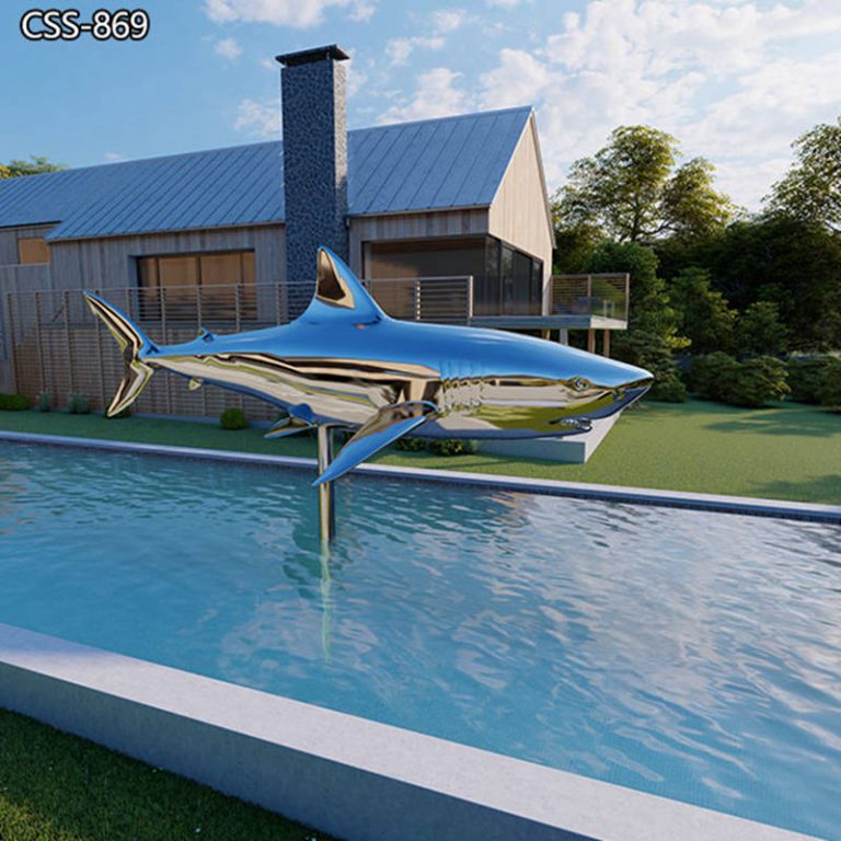 Polished Metal Shark Sculpture Water Feature - Stainless Steel Sculpture