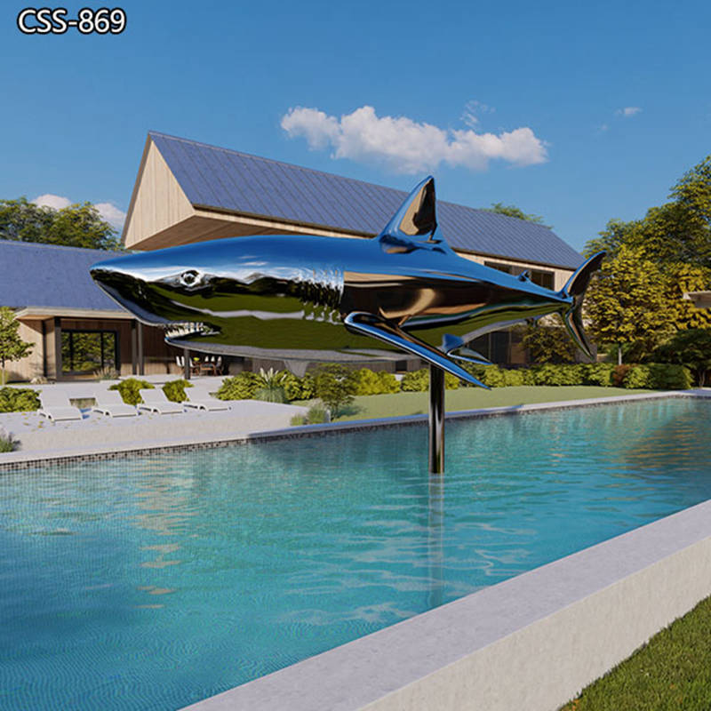 Polished Metal Shark Sculpture Water Feature - Stainless Steel Sculpture