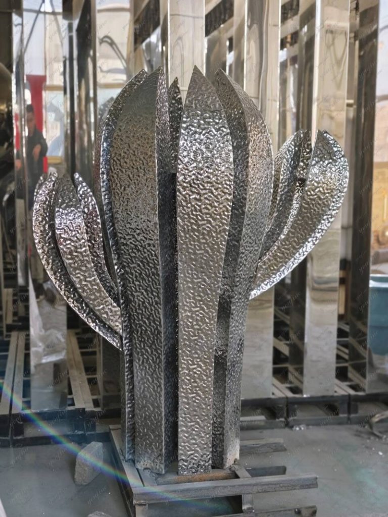 Large Metal Cactus Sculpture for Outdoor Lawn - Stainless Steel Sculpture