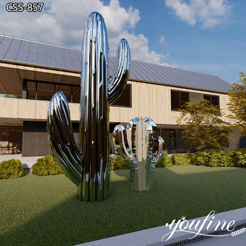Large Metal Cactus Sculpture for Outdoor Lawn - Stainless Steel Sculpture