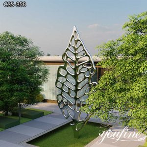 Modern Metal Leaf Sculpture on Stand - Stainless Steel Sculpture