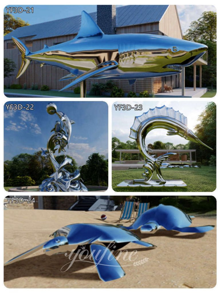 Polished Metal Shark Sculpture Water Feature - You Fine Metal Sculpture