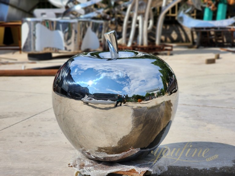 Large Garden Metal Apple Sculpture - Stainless Steel Sculpture
