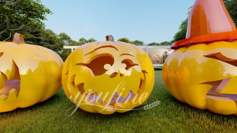 Large Outdoor Metal Pumpkins Painted Decor - Stainless Steel Sculpture