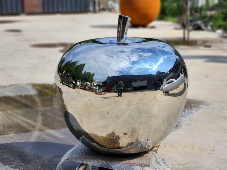 Large Garden Metal Apple Sculpture - Stainless Steel Sculpture