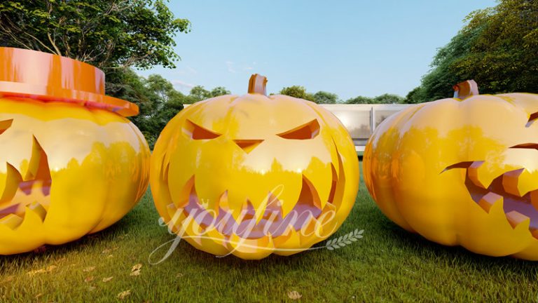 Large Outdoor Metal Pumpkins Painted Decor - Stainless Steel Sculpture