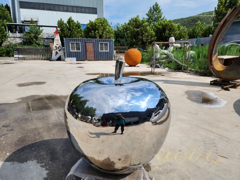Large Garden Metal Apple Sculpture - Stainless Steel Sculpture