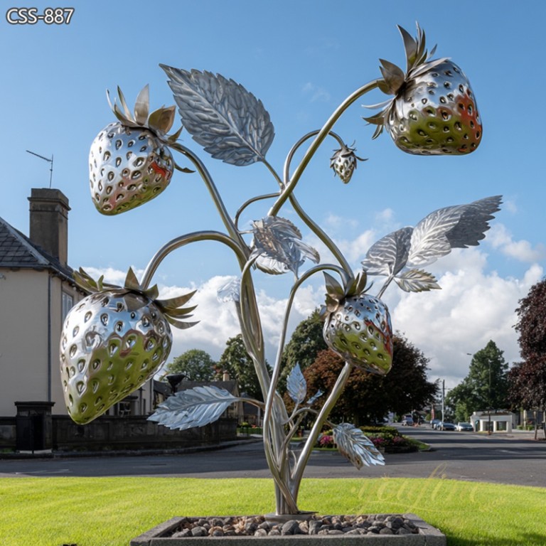 Stainless Steel Outdoor Strawberry Sculpture- Stainless Steel Sculpture