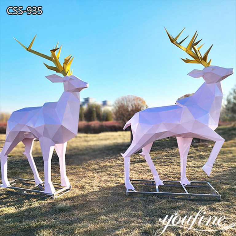 Stainless Steel Abstract Line Deer Sculpture in Purple and Blue