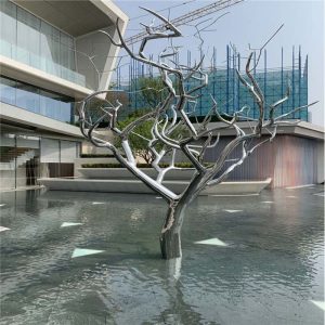 Modern Large Outdoor Stainless Steel Tree Sculpture - YouFine Sculpture