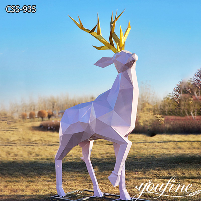 Painted Geometric Deer Metal Animal Sculpture-YouFine Sculpture