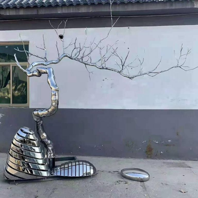 Modern Large Outdoor Stainless Steel Tree Sculpture - YouFine Sculpture