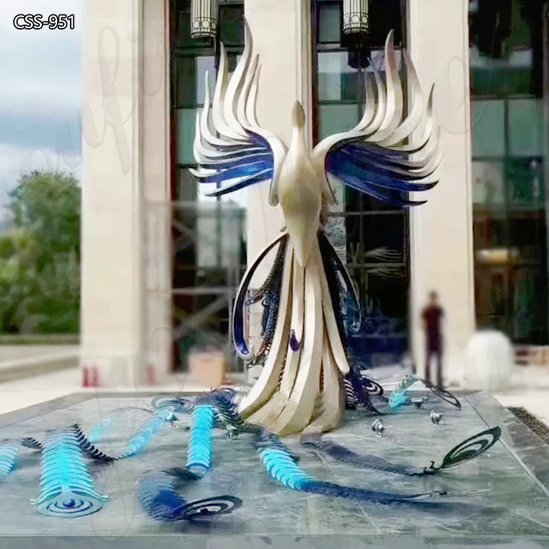 Rise of Metal Phoenix Sculpture for Sale- Stainless Steel Sculpture