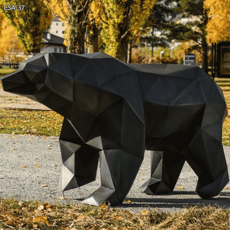 Metal Black Bear Large Polygonal Sculpture- YouFine Sculpture