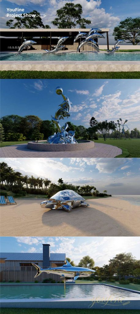 Polished Metal Shark Sculpture Water Feature - Stainless Steel Sculpture