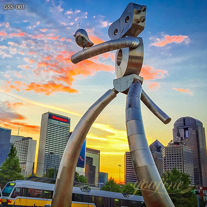 The Traveling Man with Bird Giant Metal Sculpture for Public