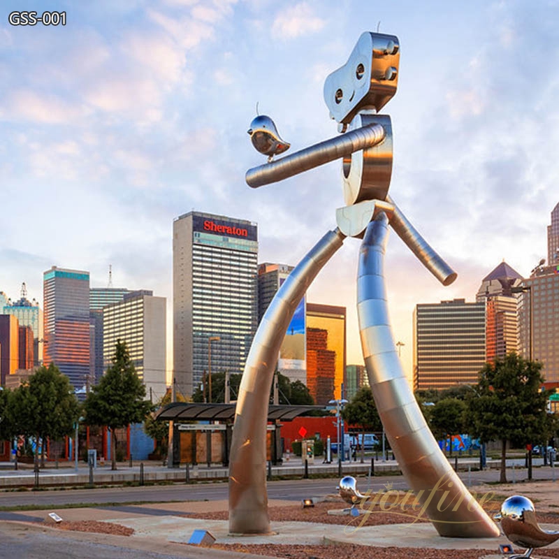 The Traveling Man with Bird Giant Metal Sculpture for Public