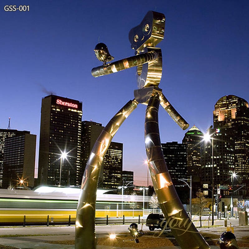 The Traveling Man with Bird Giant Metal Sculpture for Public