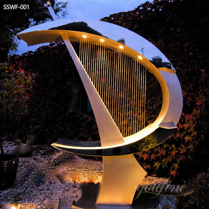 Modern Stainless Steel Harp Sculpture with Lighting SSWF-001