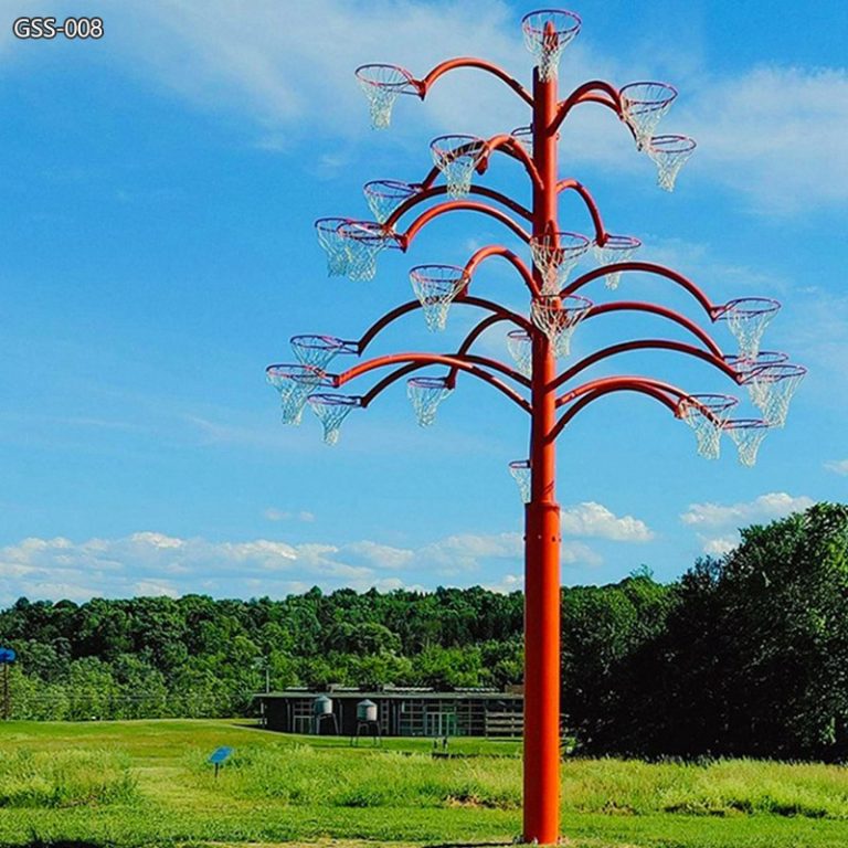 Large Outdoor Metal Basketball Hoop Tree Sculpture