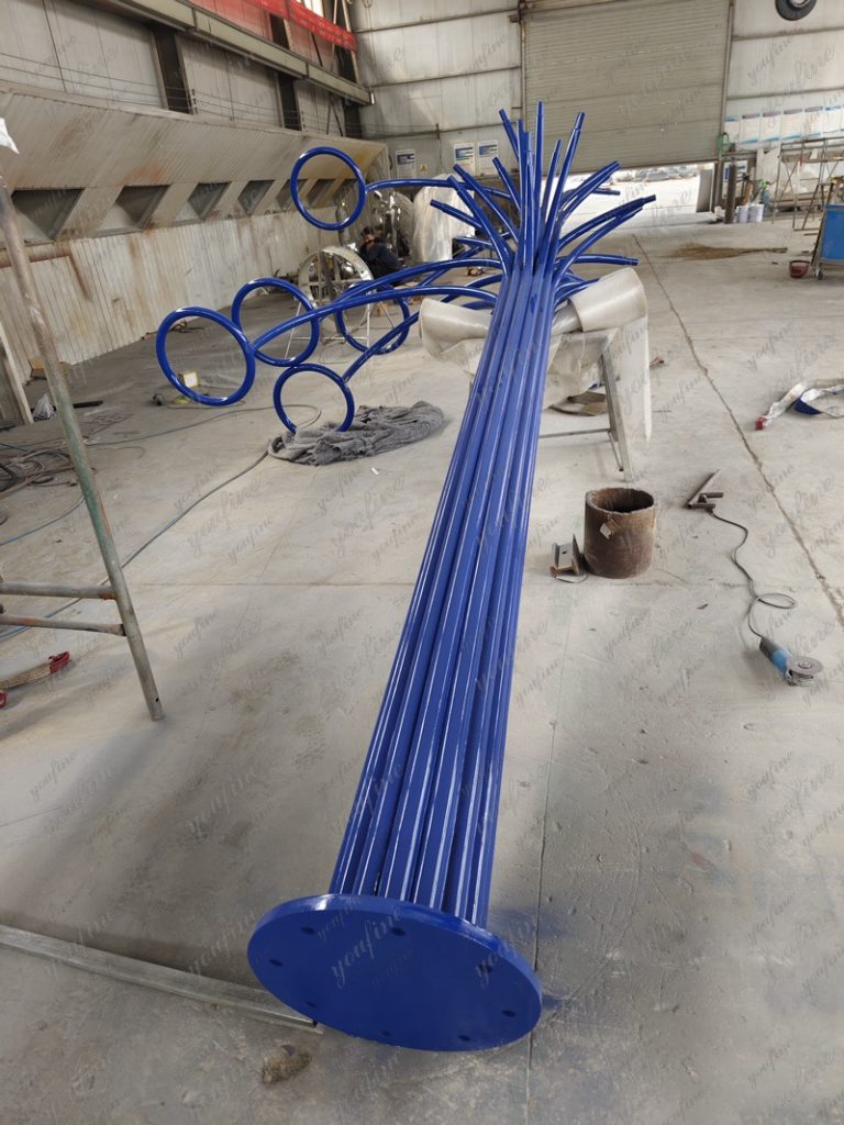 Large Outdoor Metal Basketball Hoop Tree Sculpture