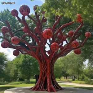 Large Outdoor Metal Basketball Hoop Tree Sculpture