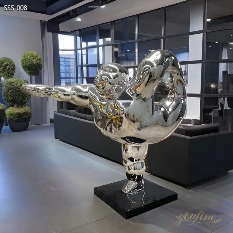 Modern Stainless Steel Fat Man Gymnastic Sculpture