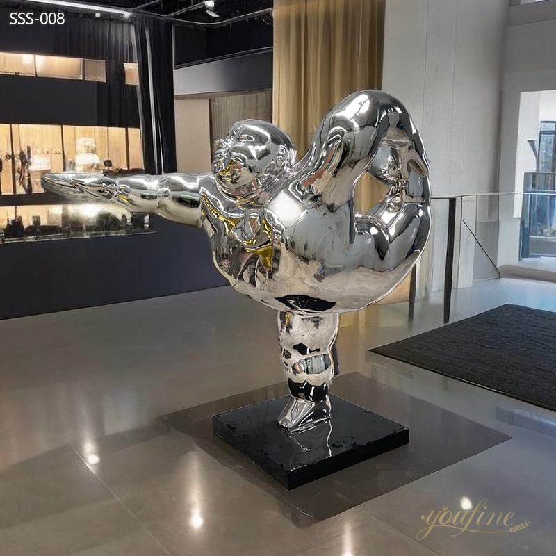Modern Stainless Steel Fat Man Gymnastic Sculpture
