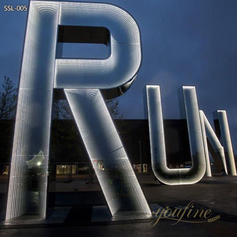 Illuminated Large Stainless Steel 3D Letter RUN Sculpture