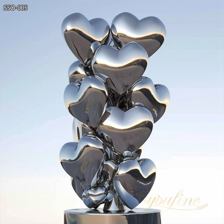 Stainless Steel Heart-Shaped Sculpture Column Art Installation
