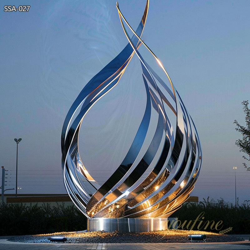Large Stainless Steel Flame Sculpture for Roundabout